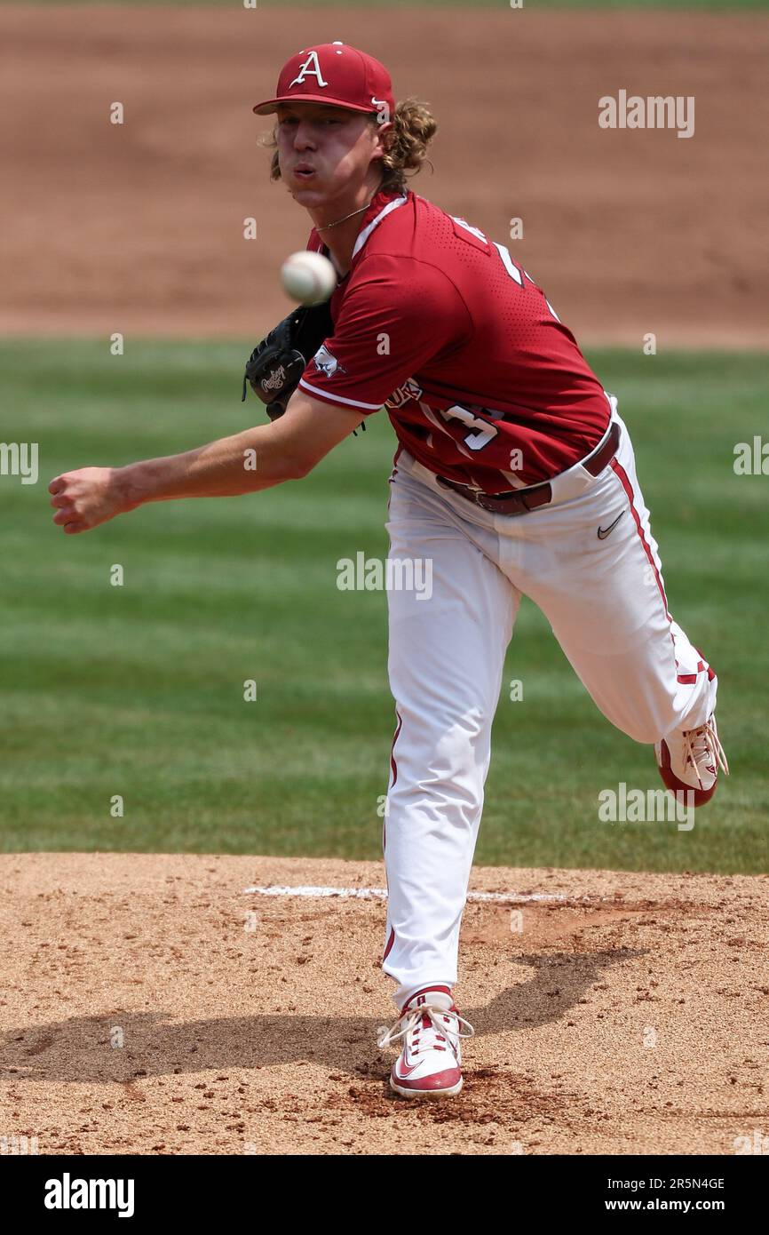 June 4, 2023: Hagen Smith #33 Razorback pitcher releases a ball towards ...