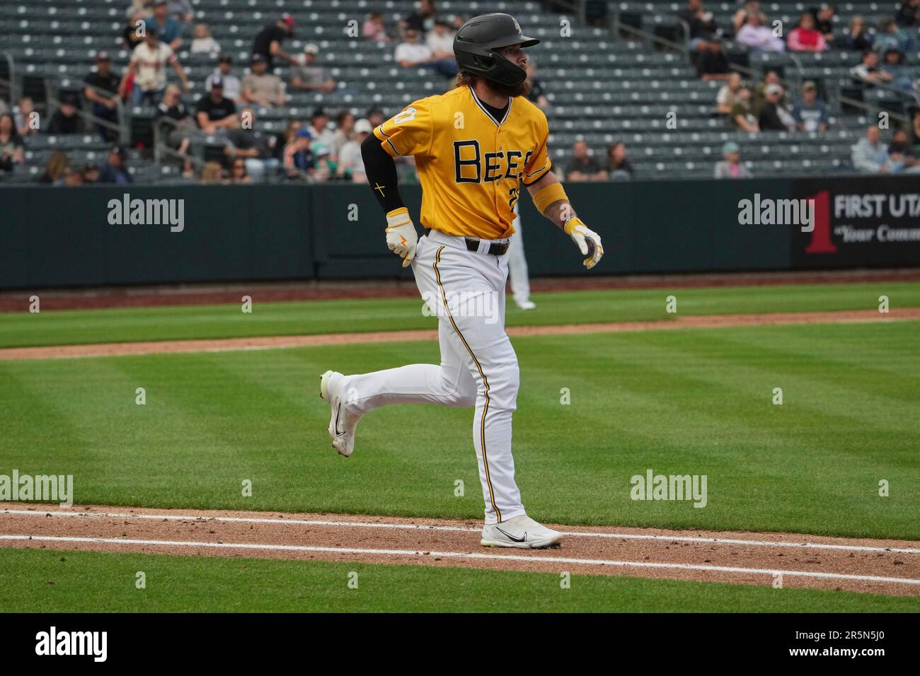 June 3 2023: Salt Lake designated hitter Trey Cabbage (20) takes a walk ...
