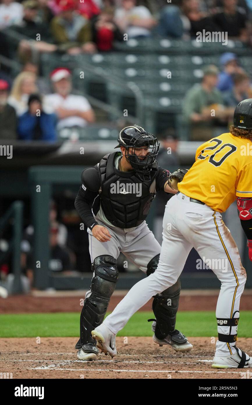 Salt Lake UT, USA. 3rd June, 2023. Albuquerque catcher Daniel Cope (14 ...