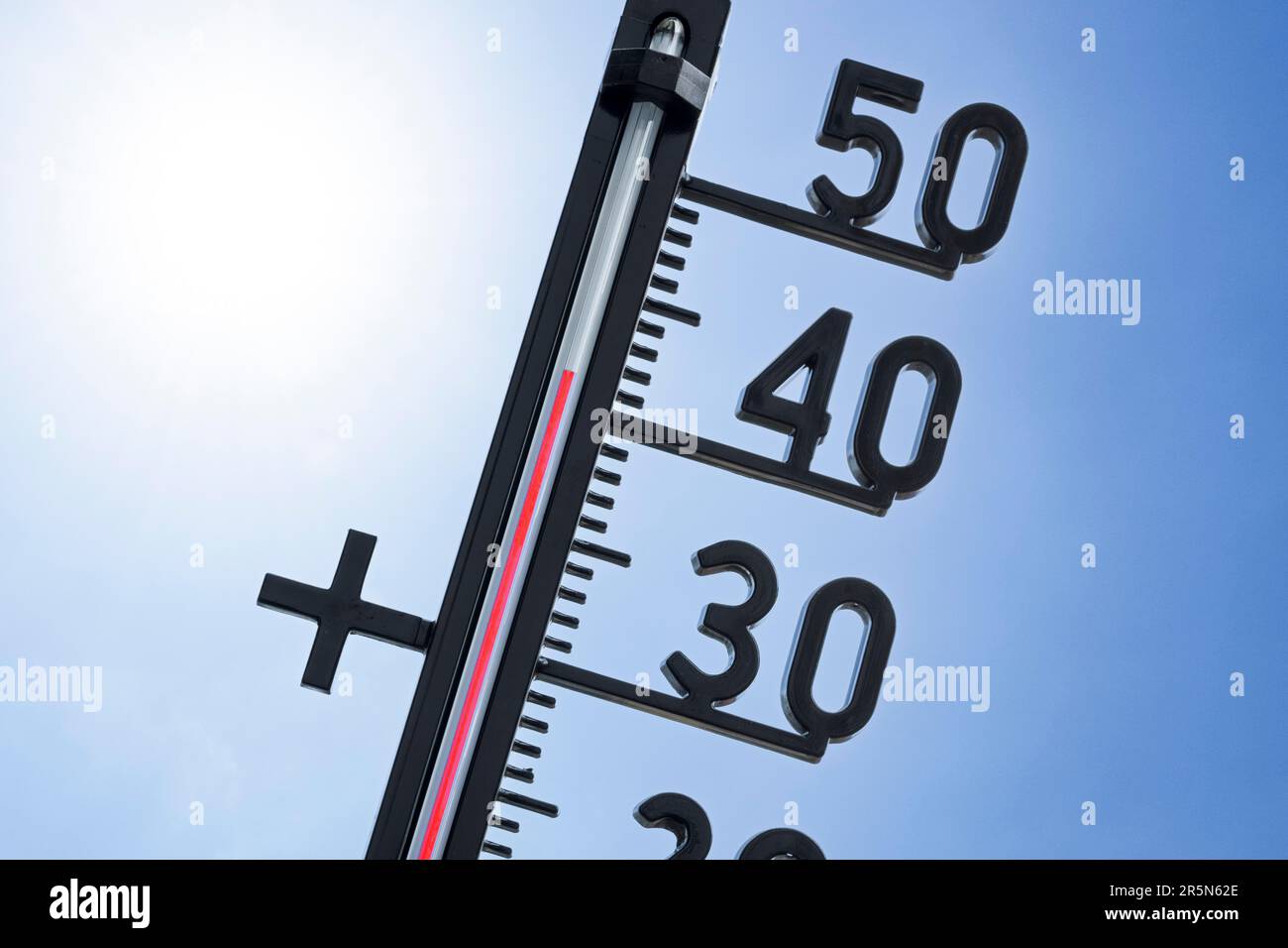 Symbolic image, global warming, thermometer in front of sun, heat wave ...