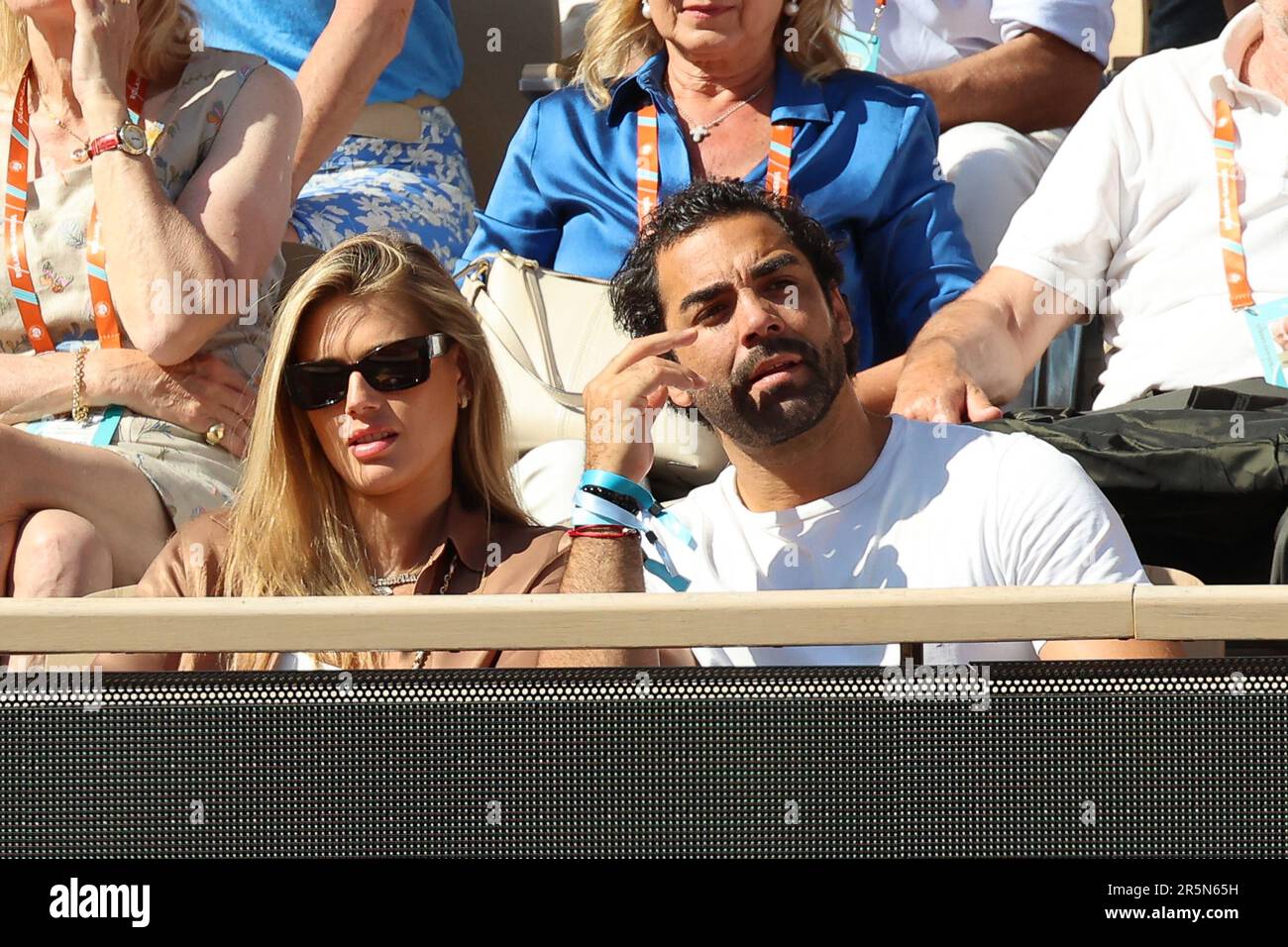 Paris, France. 04th June, 2023. Yoann Huget, Arabella Chi in the stands during French Open ...