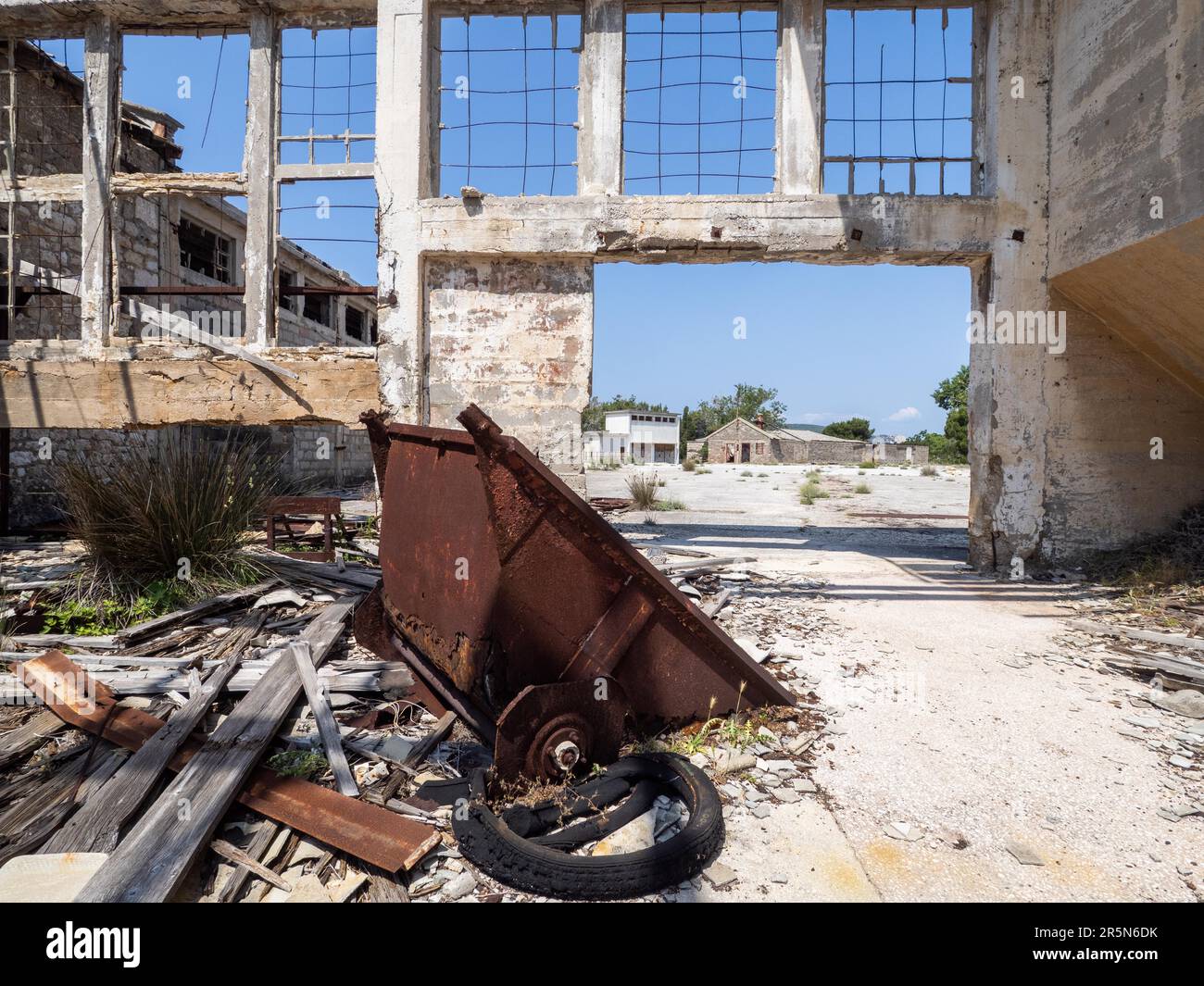 Dilapidated buildings, rubble and ruins, island of Goli Otok, Alcatraz ...