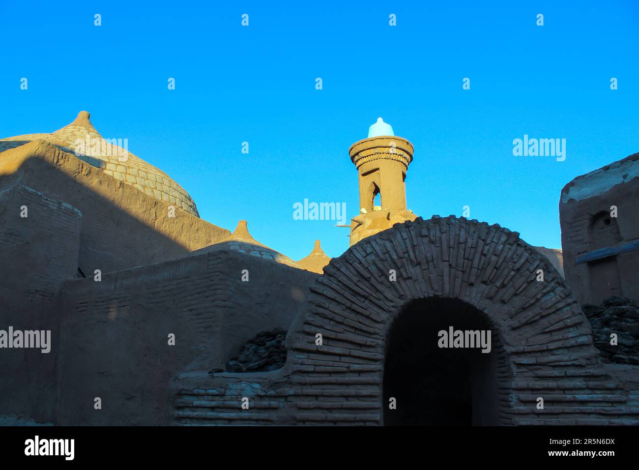 Minaret. Sarai-Batu, an ancient city, the capital of the Golden Horde ...