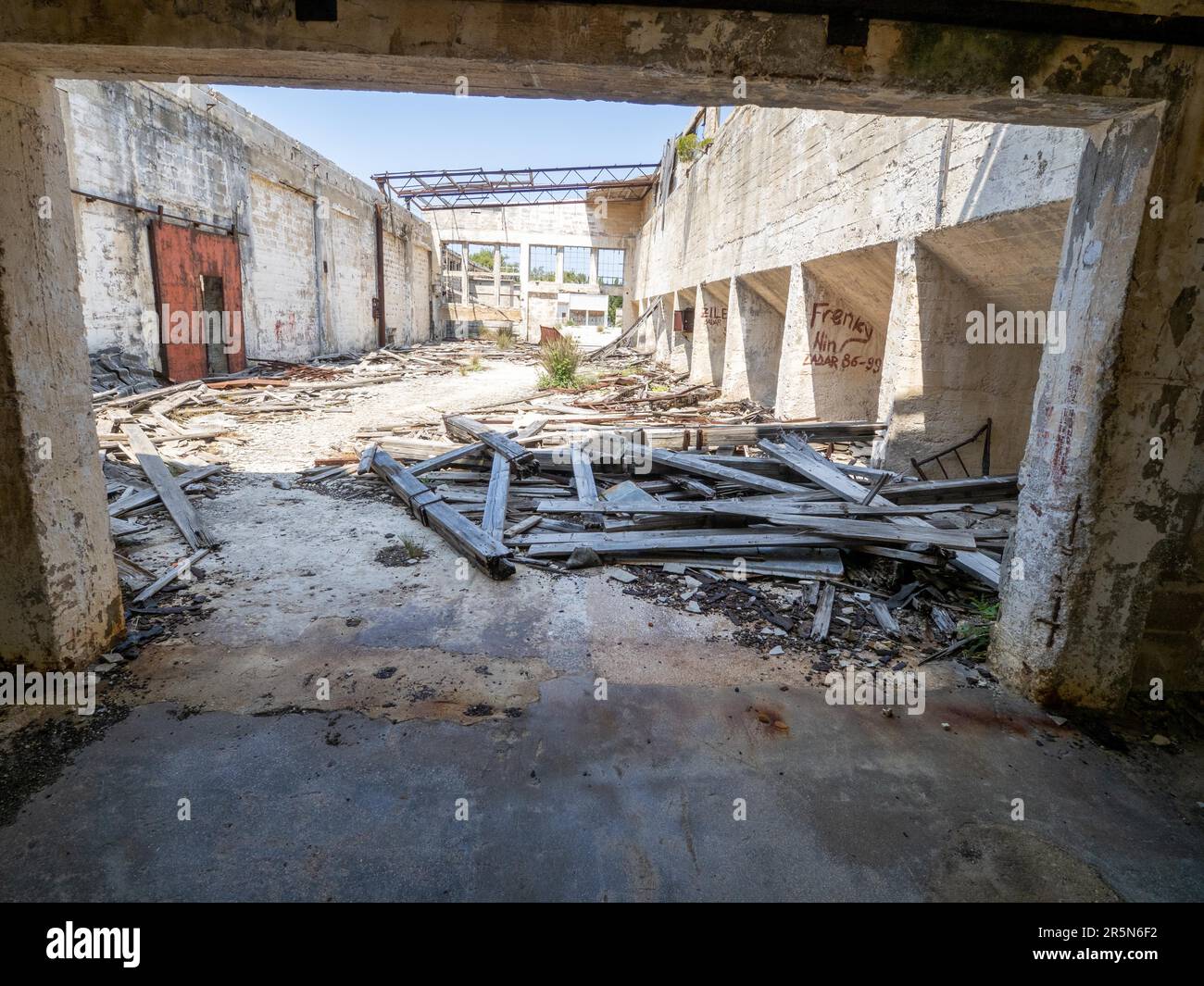 Dilapidated buildings, rubble and ruins, island of Goli Otok, Alcatraz ...