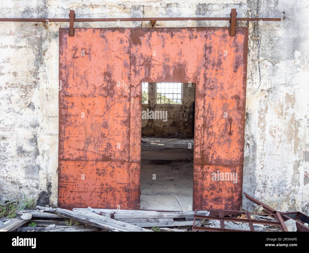 Rusty steel gate, lost place, island of Goli Otok, Alcatraz of Croatia ...