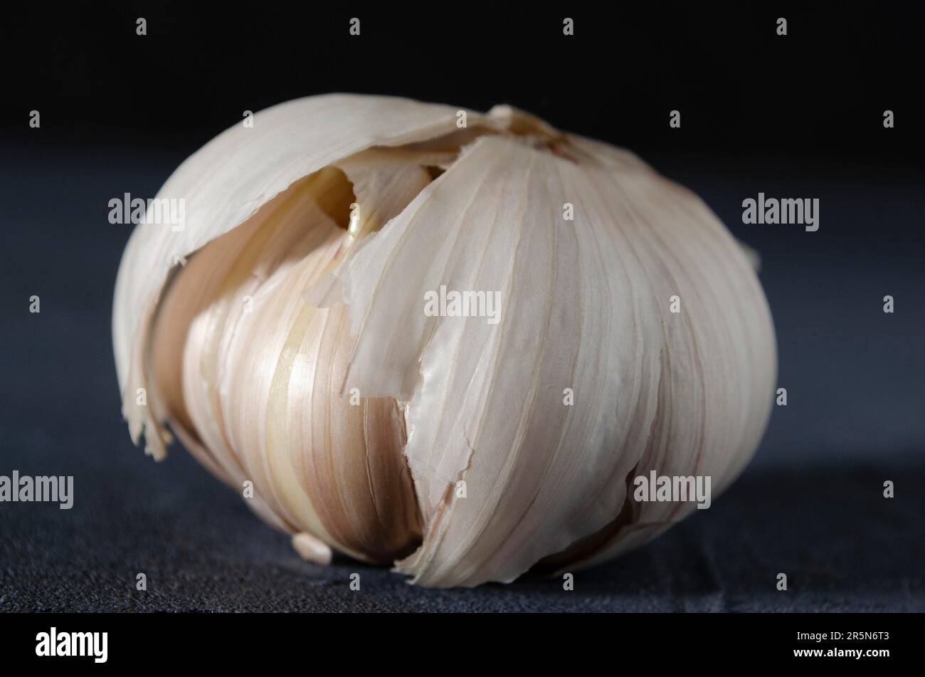 The garlic, garlic cloves and skin on the dark background Stock Photo ...