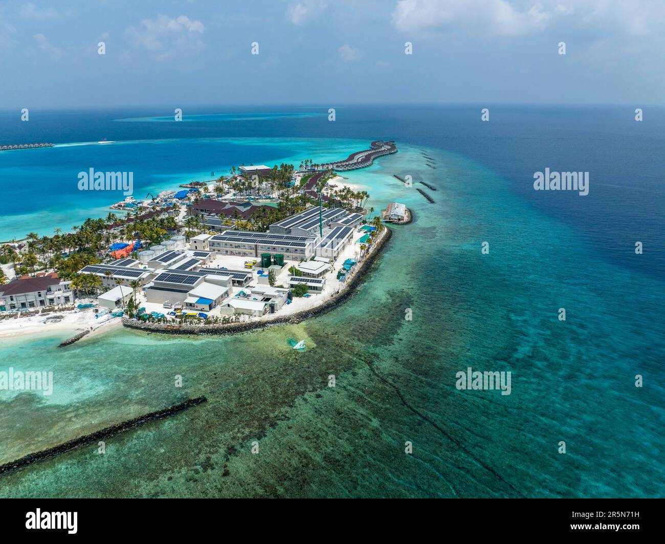Aerial View, Maldives, North Male Atoll, newly built OBLU XPERIENCE ...