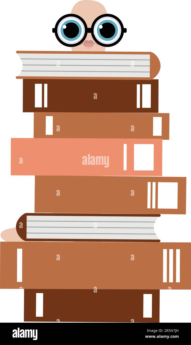 Bookworm Hiding Behinds Stack of Books Stock Vector Image & Art - Alamy