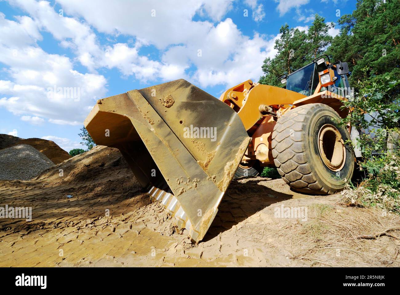 Crawler excavator digging at the edge of a forest Stock Photo - Alamy