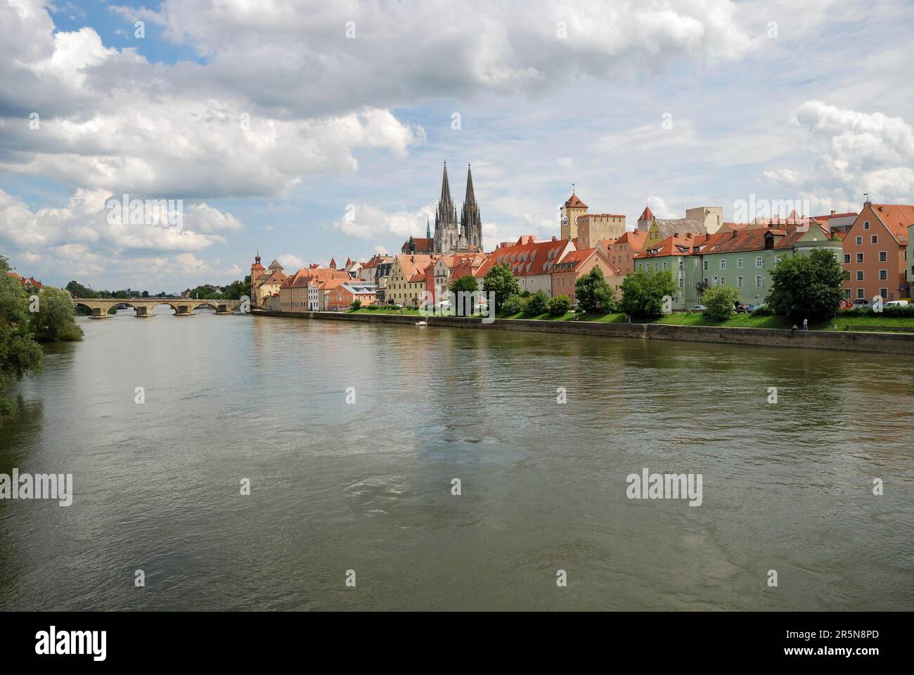 Riverside of the Danube river in Regensburg Germany Stock Photo - Alamy