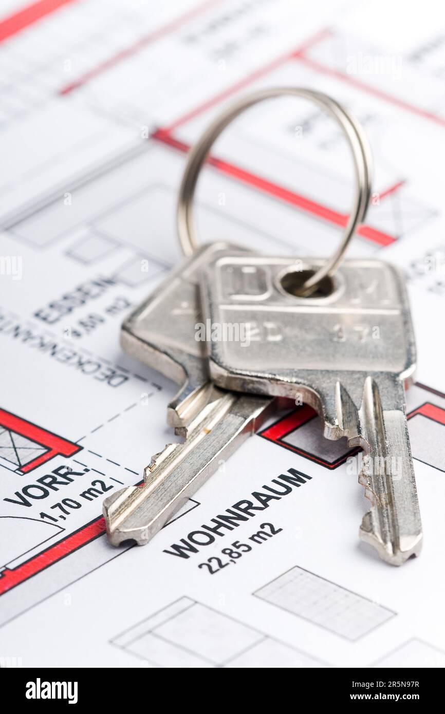 Design and plan for a house with a key Stock Photo - Alamy