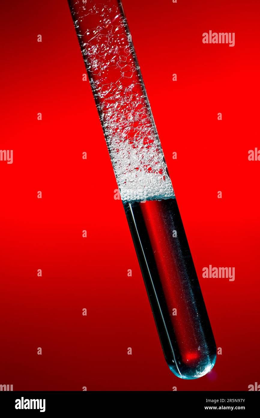 Glass test tube filled with liquid and foam Stock Photo - Alamy
