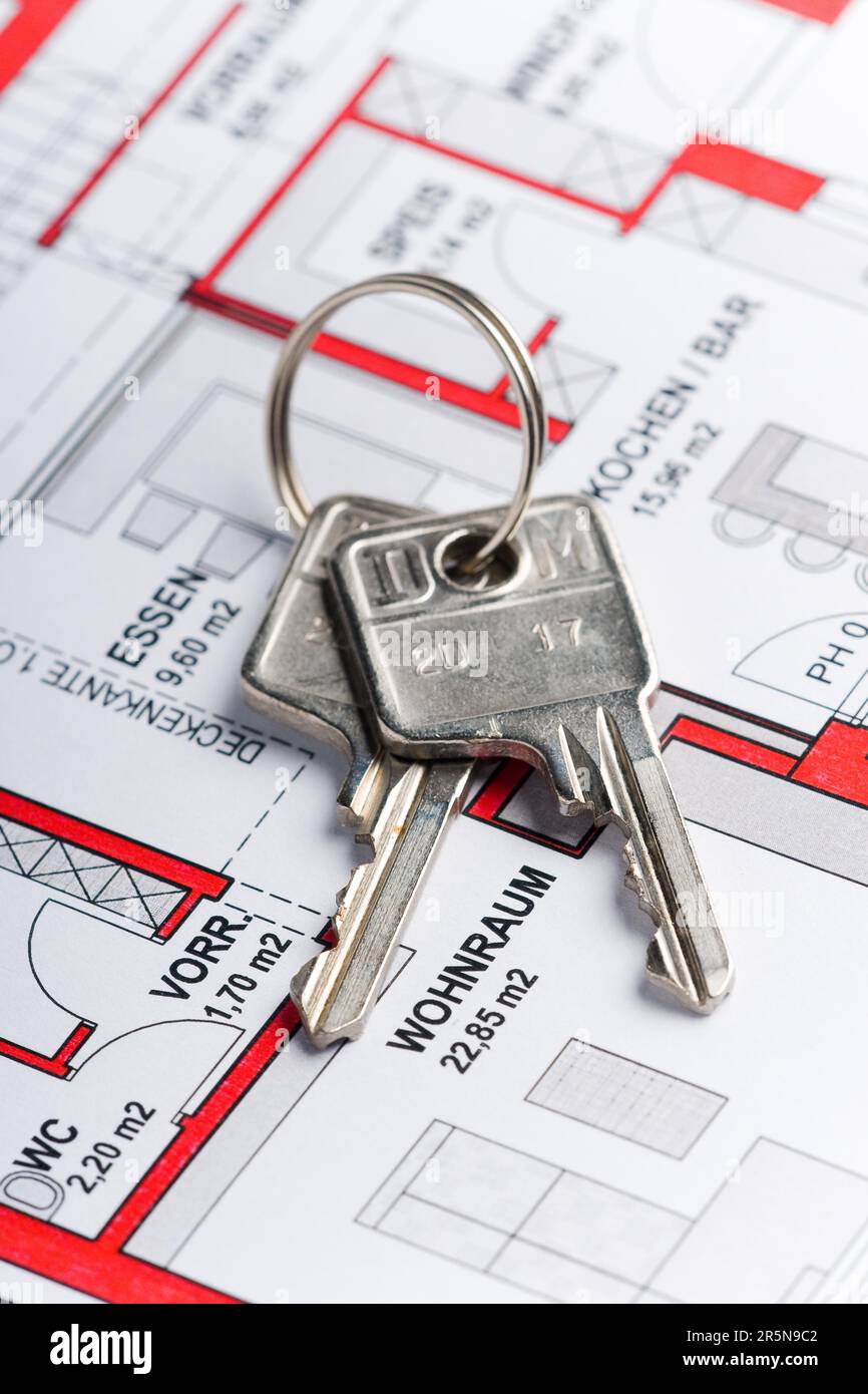 Design and plan for a house with a key Stock Photo - Alamy