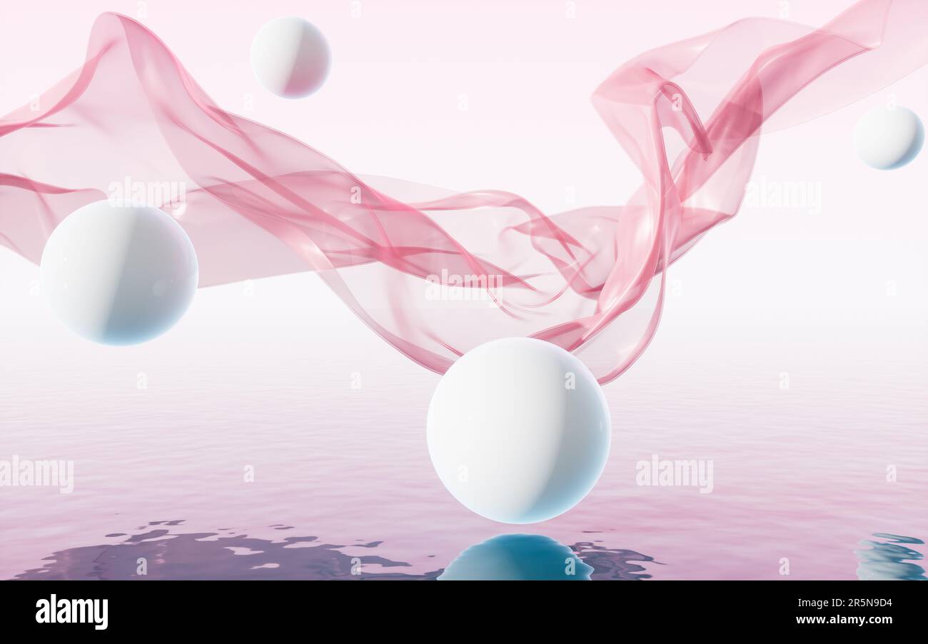 Abstract silk flying on the water surface, 3d rendering. Digital ...