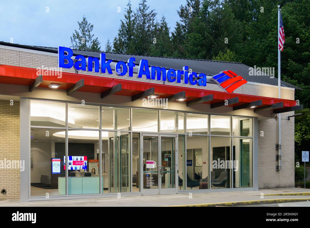 Redmond, WA, USA - June 04, 2023; Bank of America sign and logo over ...