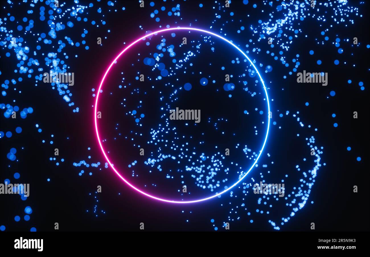 Abstract glowing particles and neon light, 3d rendering. Digital ...
