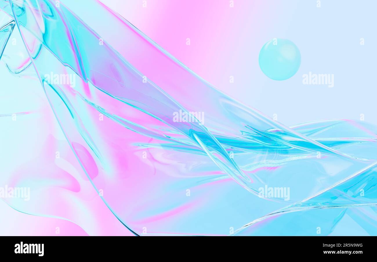 Abstract flowing transparent glass background, 3d rendering. Digital ...