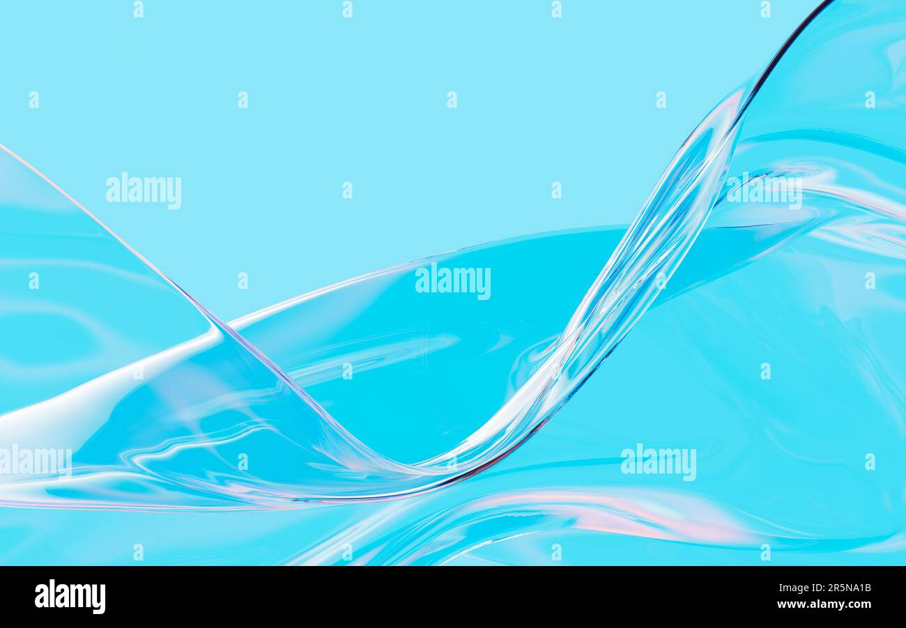 Abstract flowing transparent glass background, 3d rendering. Digital ...