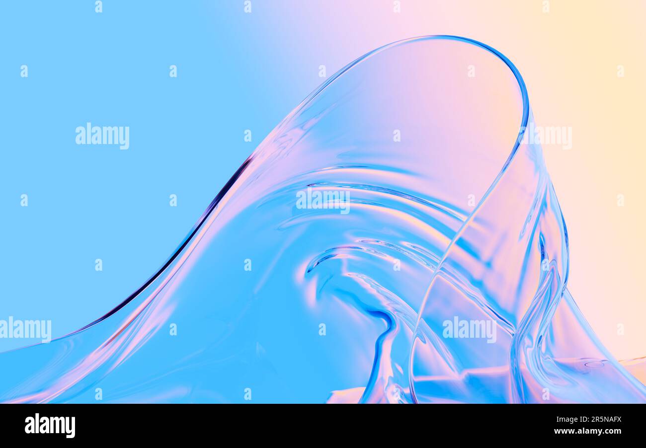 Abstract flowing transparent glass background, 3d rendering. Digital ...