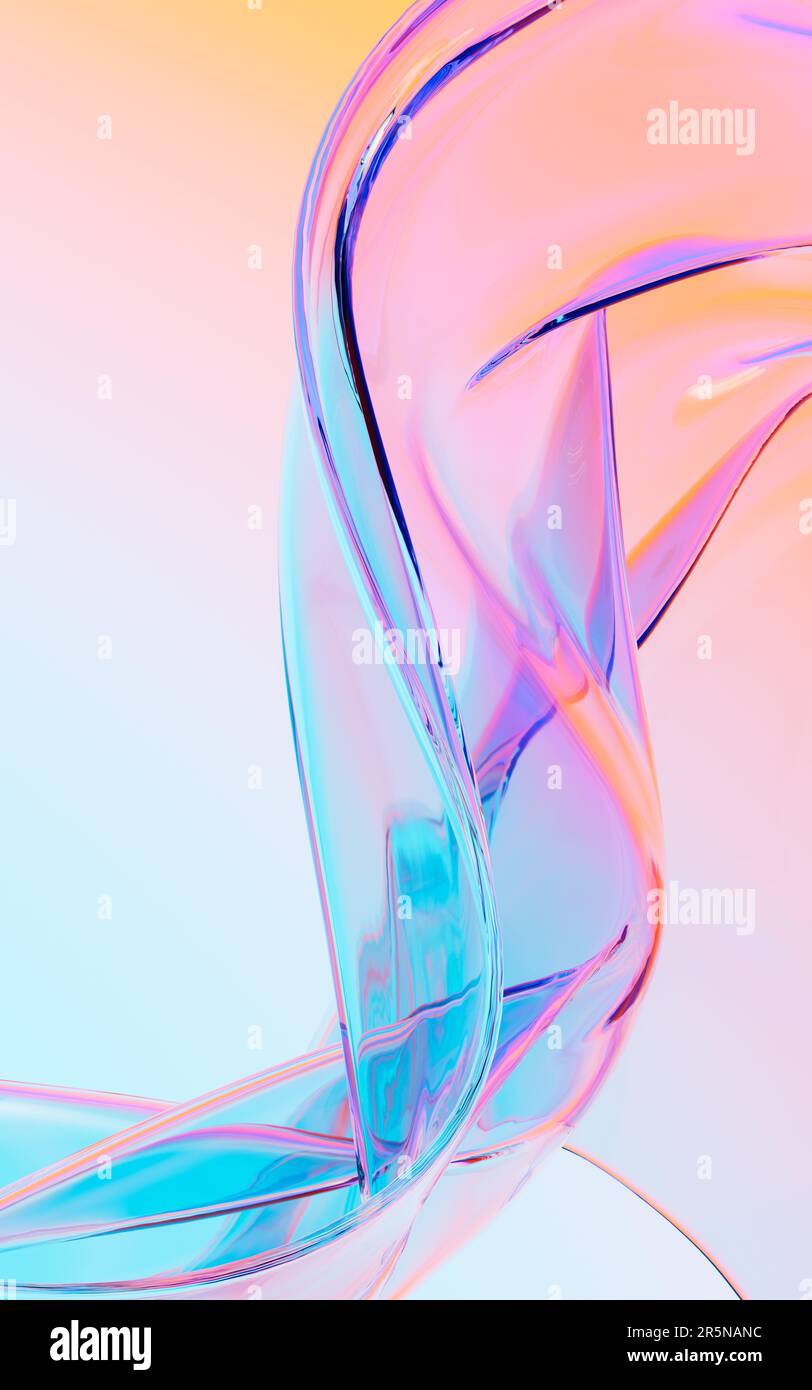 Abstract flowing transparent glass background, 3d rendering. Digital ...