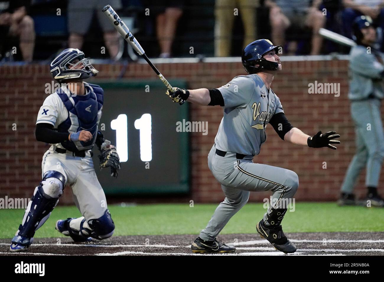 Vanderbilt's R.J. Schreck flies out to center field during the ninth ...