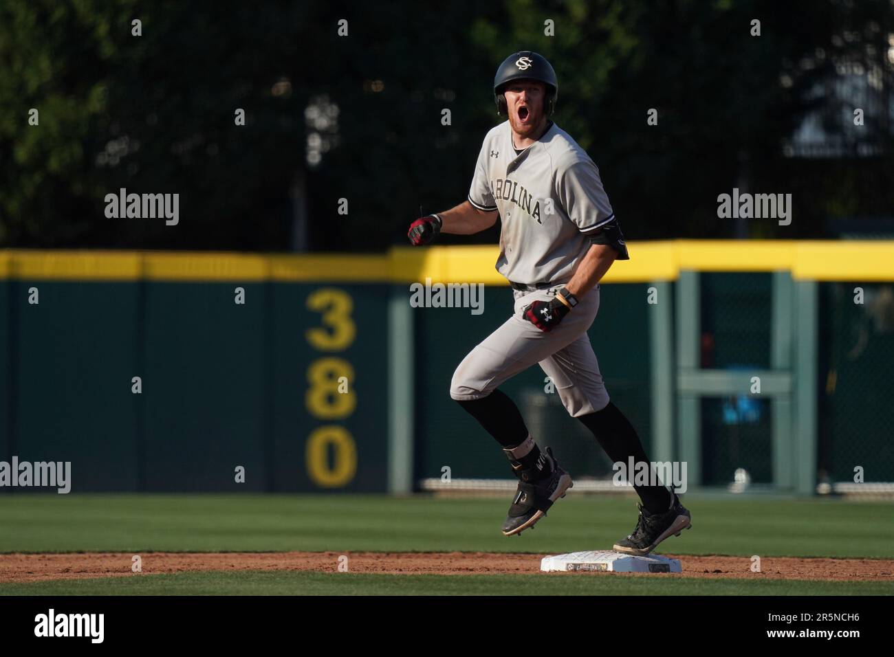 South Carolina shortstop Braylen Wimmer rounds second after hitting a ...