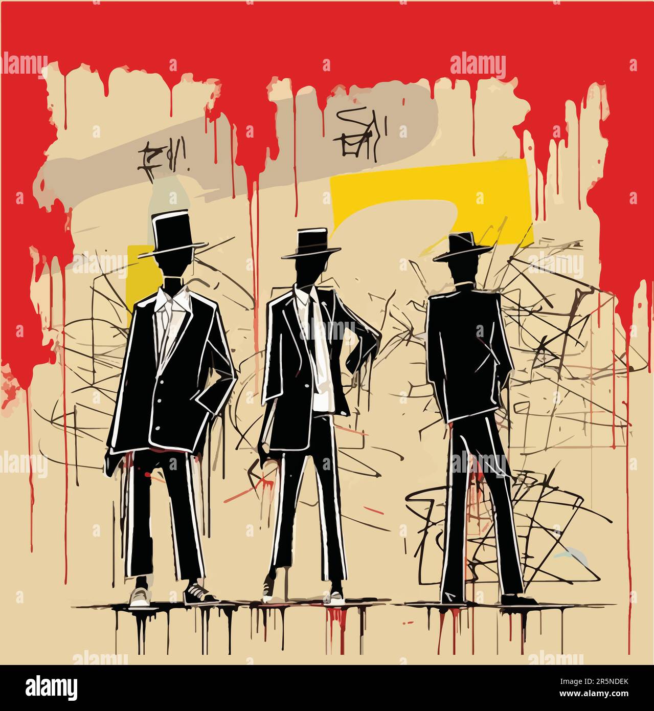 Vector graphic of three male detectives in city alley, 1940s style ...