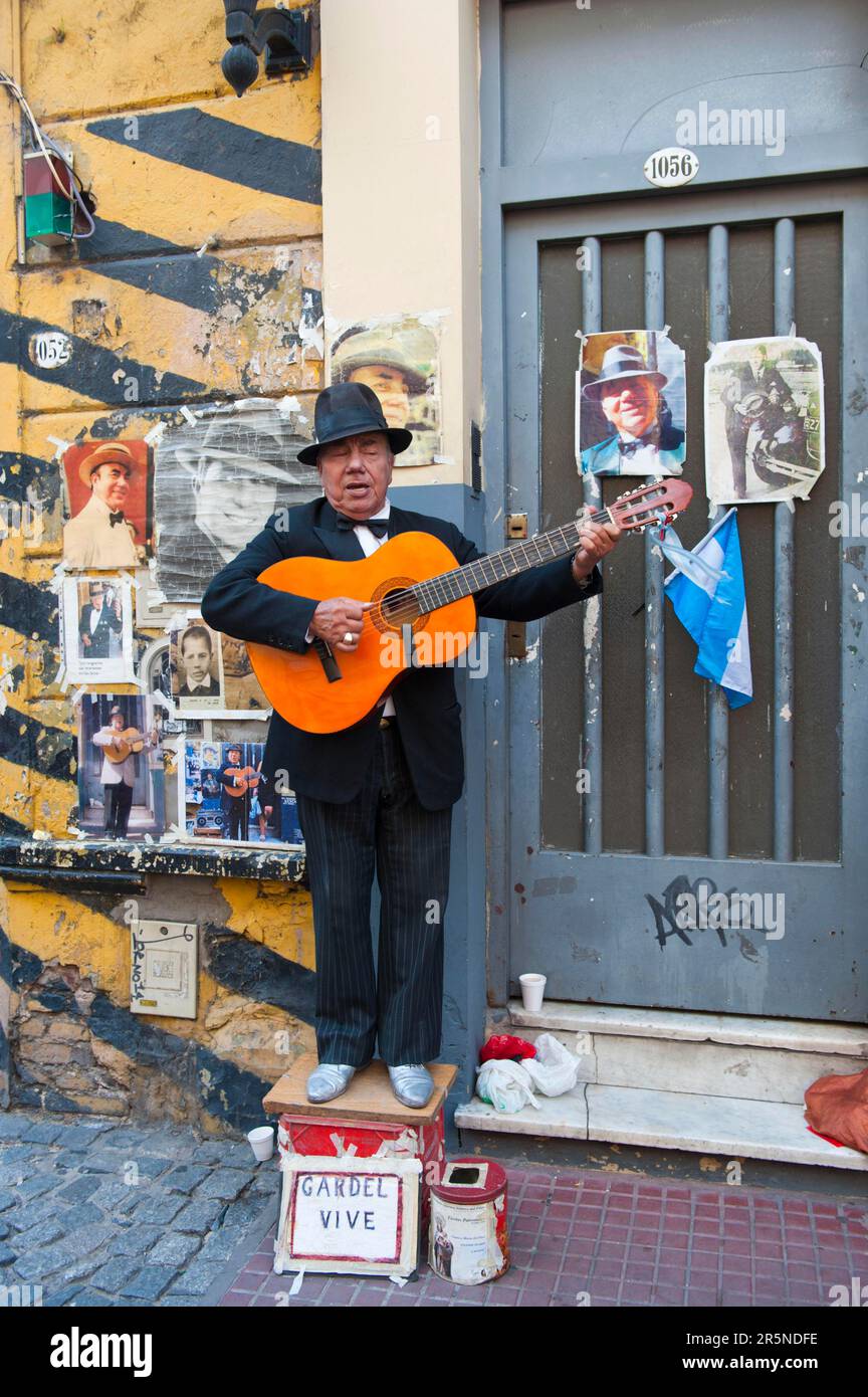 Tango singer, guitar, Plaza Dorrego, San Telmo, Buenos Aires, Argentina ...