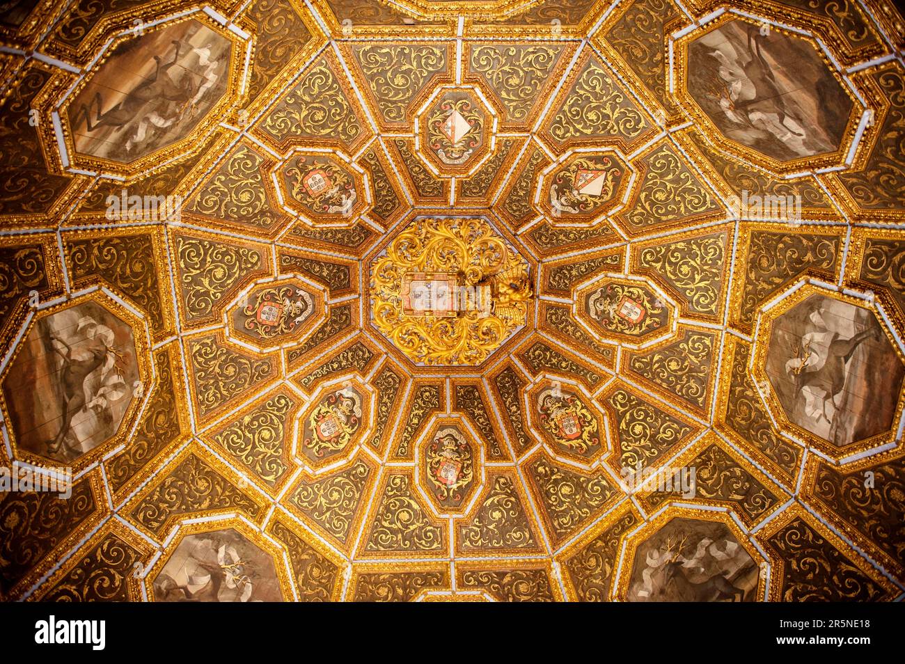Ceiling fresco in dome, Coat of Arms Hall, Palacio Nacional de Sintra ...