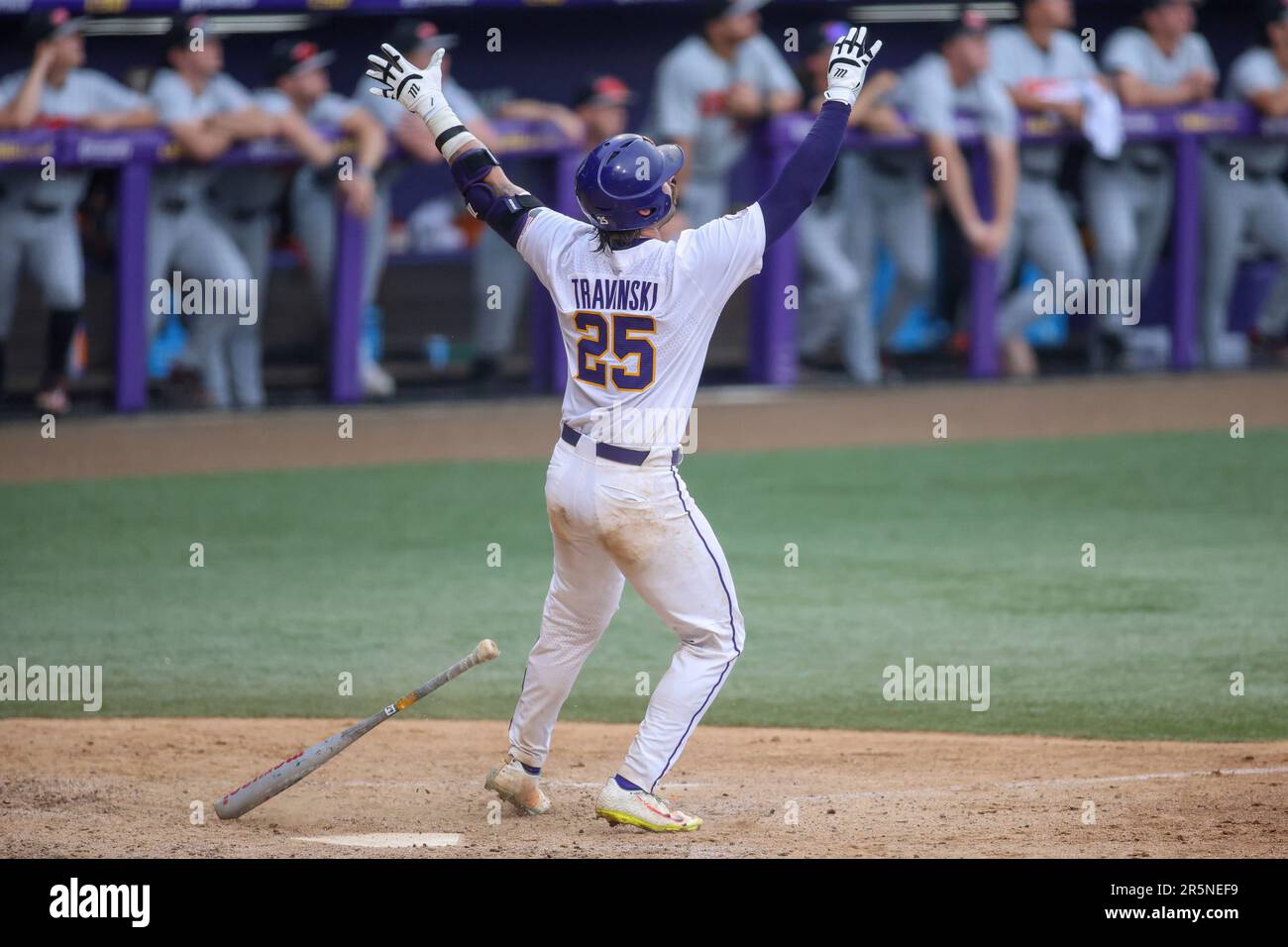 June 4, 2023: LSU's Hayden Travinski (25) celebrates after hitting a ...