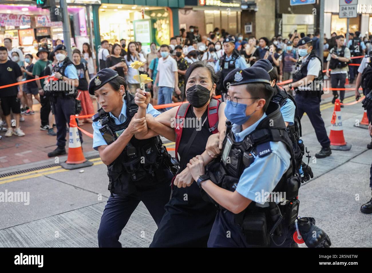 April 6, 2023, Hong Kong, China: Police officers detain Chan Po-Ying ...
