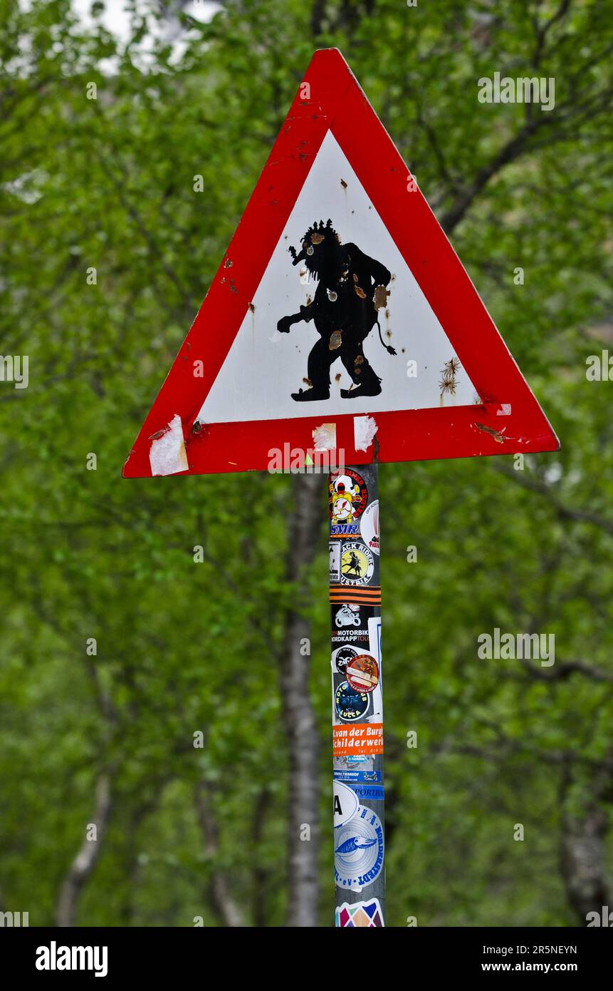 Troll road sign norway hi-res stock photography and images - Alamy