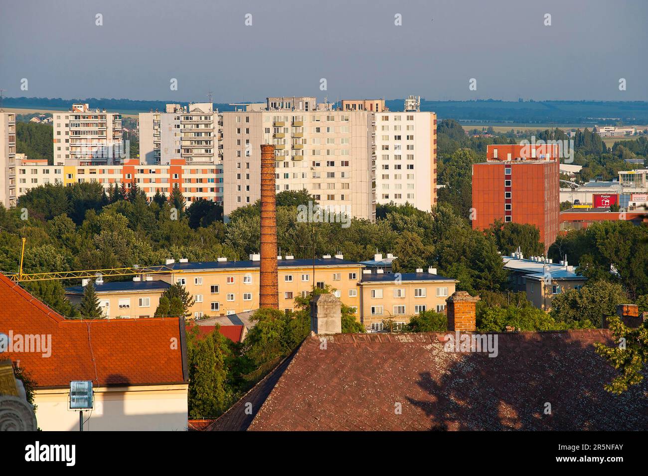 Prefabricated buildings and factory chimney, Nitra, Slovakia Stock ...