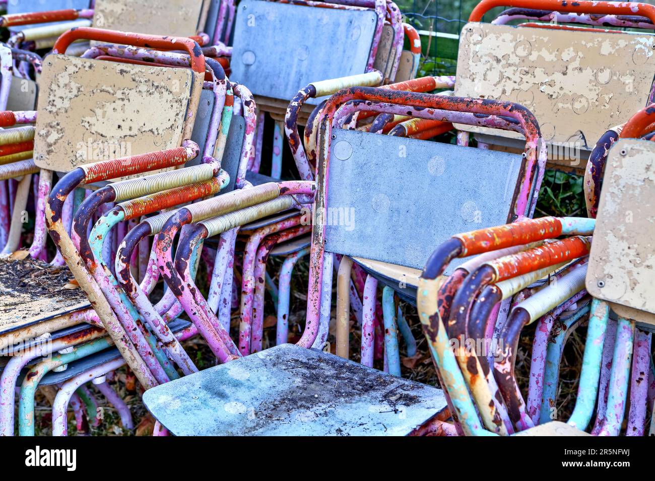 Rusty chairs, stacked, chair, rust, rusty Stock Photo - Alamy