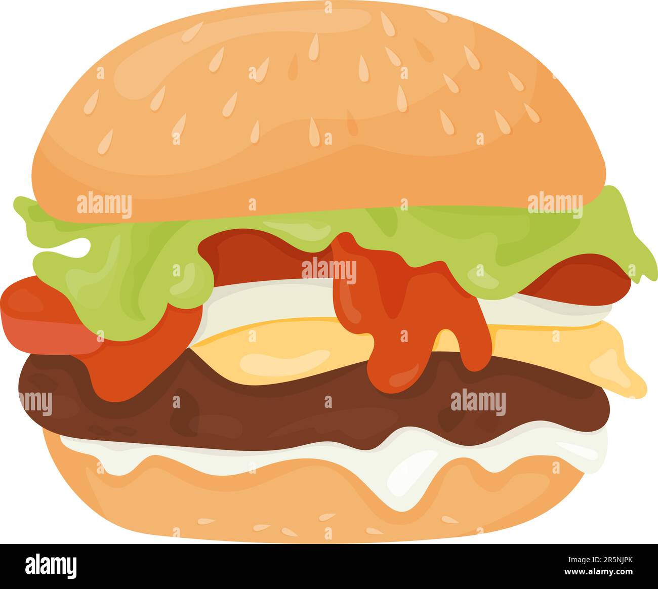 Big appetizing hamburger. Vector illustration. Fast food closeup in ...