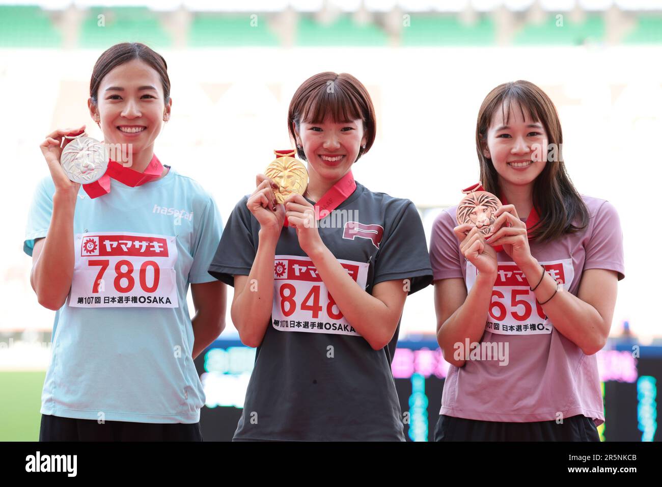 Osaka, Japan. 4th June, 2023. (L-R) Eri Utsunomiya, Ami Yamamoto, Satsuki Umehara Athletics ...