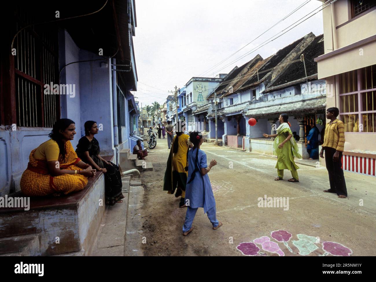 People playing in the streets of Agraharam the brahmins residence area ...