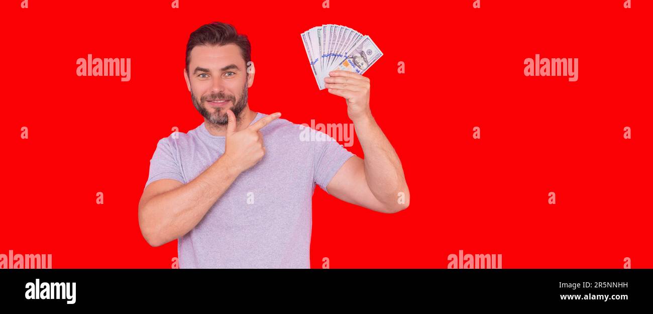 Successful business man counting money. Handsome middle age man holding ...