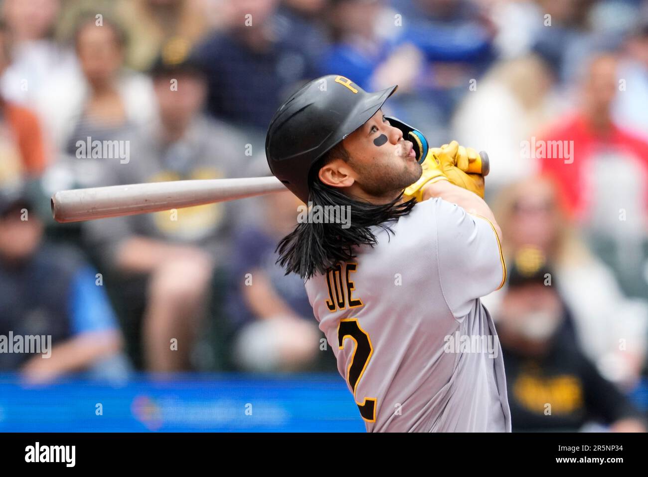 Pittsburgh Pirates' Connor Joe swings during at at-bat during a ...