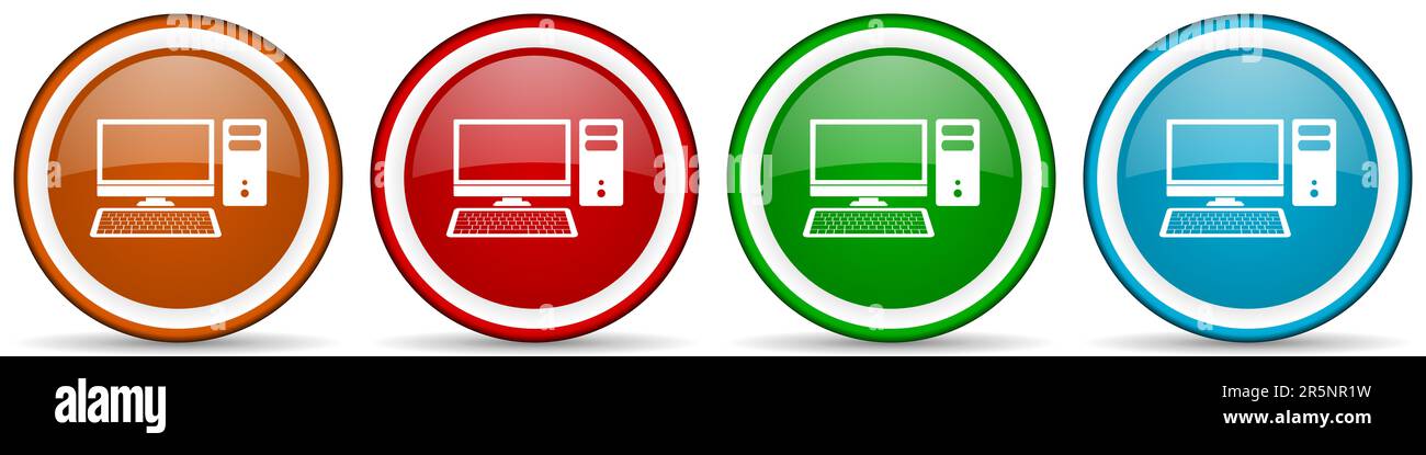 Computer, desktop glossy icons, set of modern design buttons for web ...