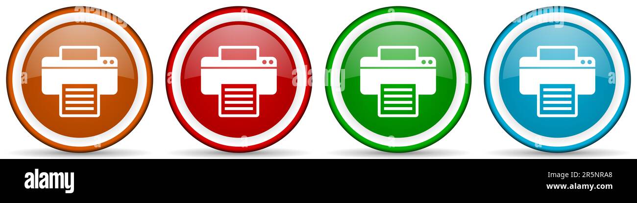 Printer, print, office glossy icons, set of modern design buttons for ...
