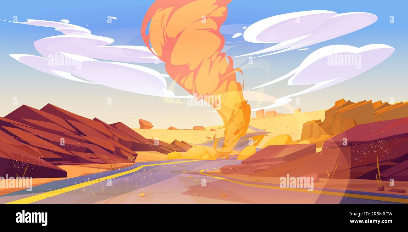 Sand tornado whirlwind in desert sky cartoon vector background ...