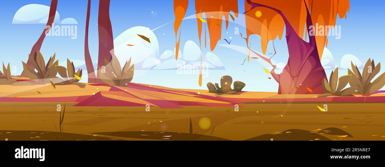 Dangerous swamp in autumn forest. Vector cartoon illustration of lake ...