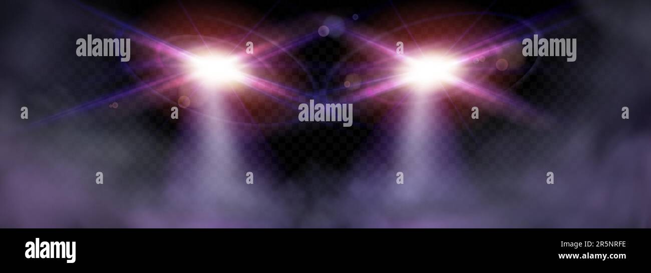 Realistic night car light flare in smoke fog vector effect isolated ...