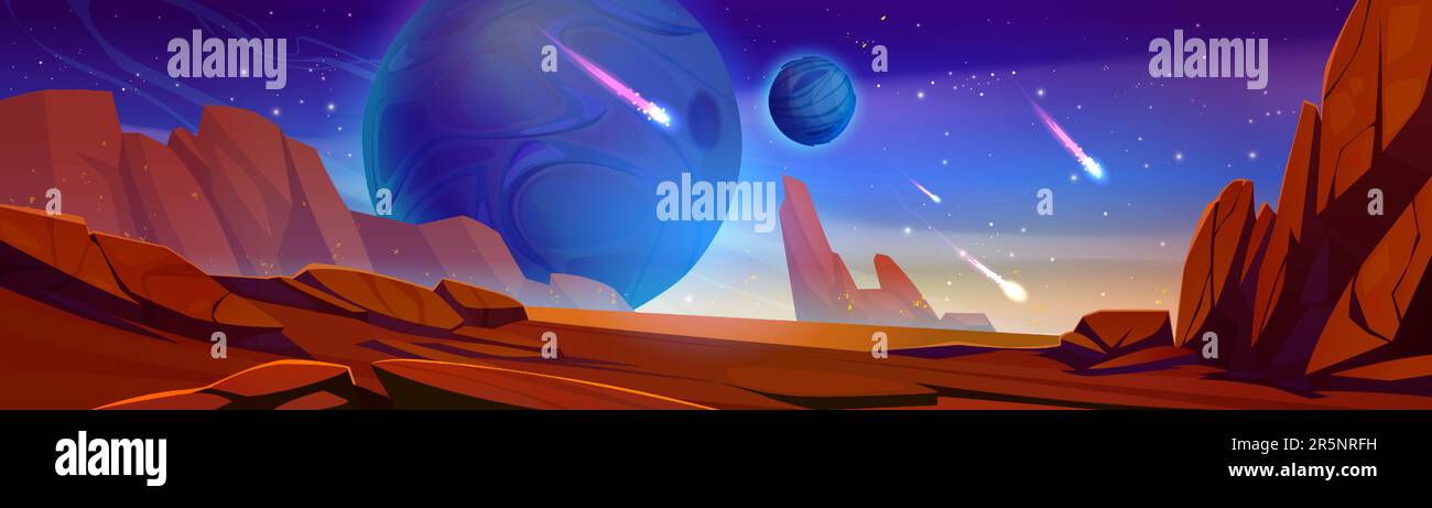 Cartoon space planet game vector background illustration. Night fantasy ...