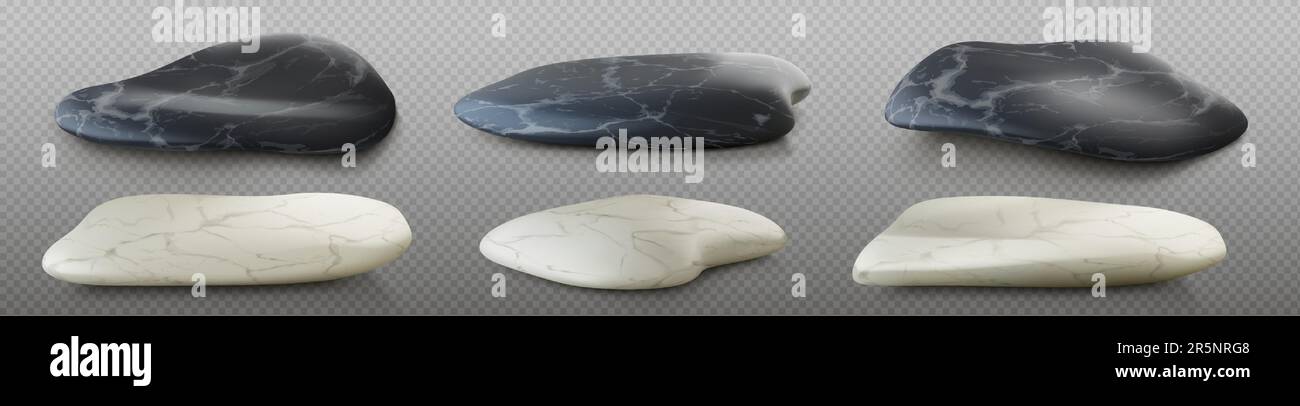 Realistic set of black and white marble stone platforms on transparent ...