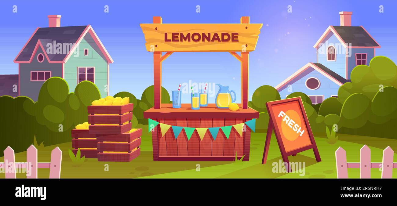 Lemonade stand vector shop with lemon fruit sale. Market wood stall for ...