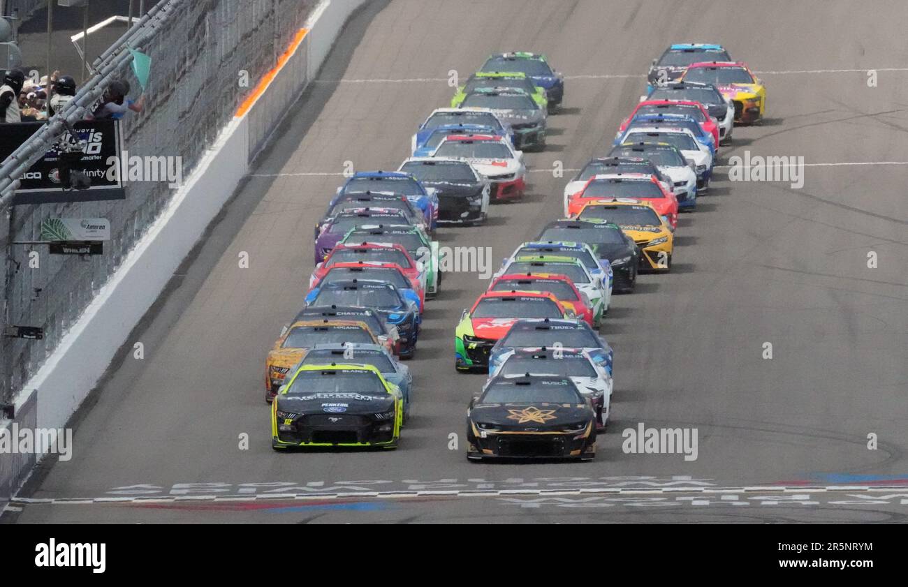 Madison, United States. 04th June, 2023. Driver Kyle Busch (R) sits in ...