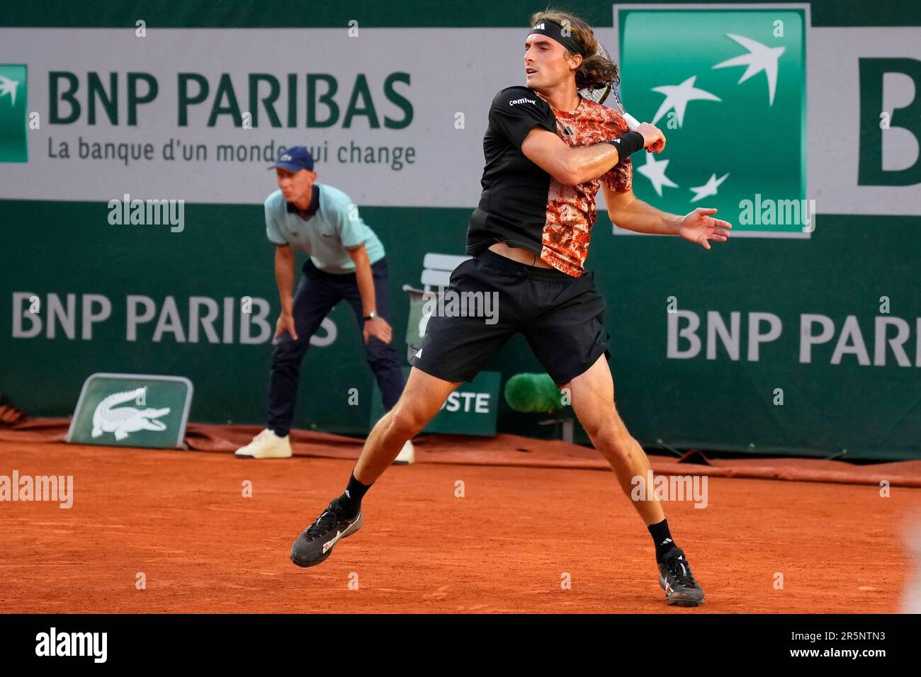 PARIS, FRANCE - JUNE 4: Stefanos Tsitsipas plays a forehand during 4th ...