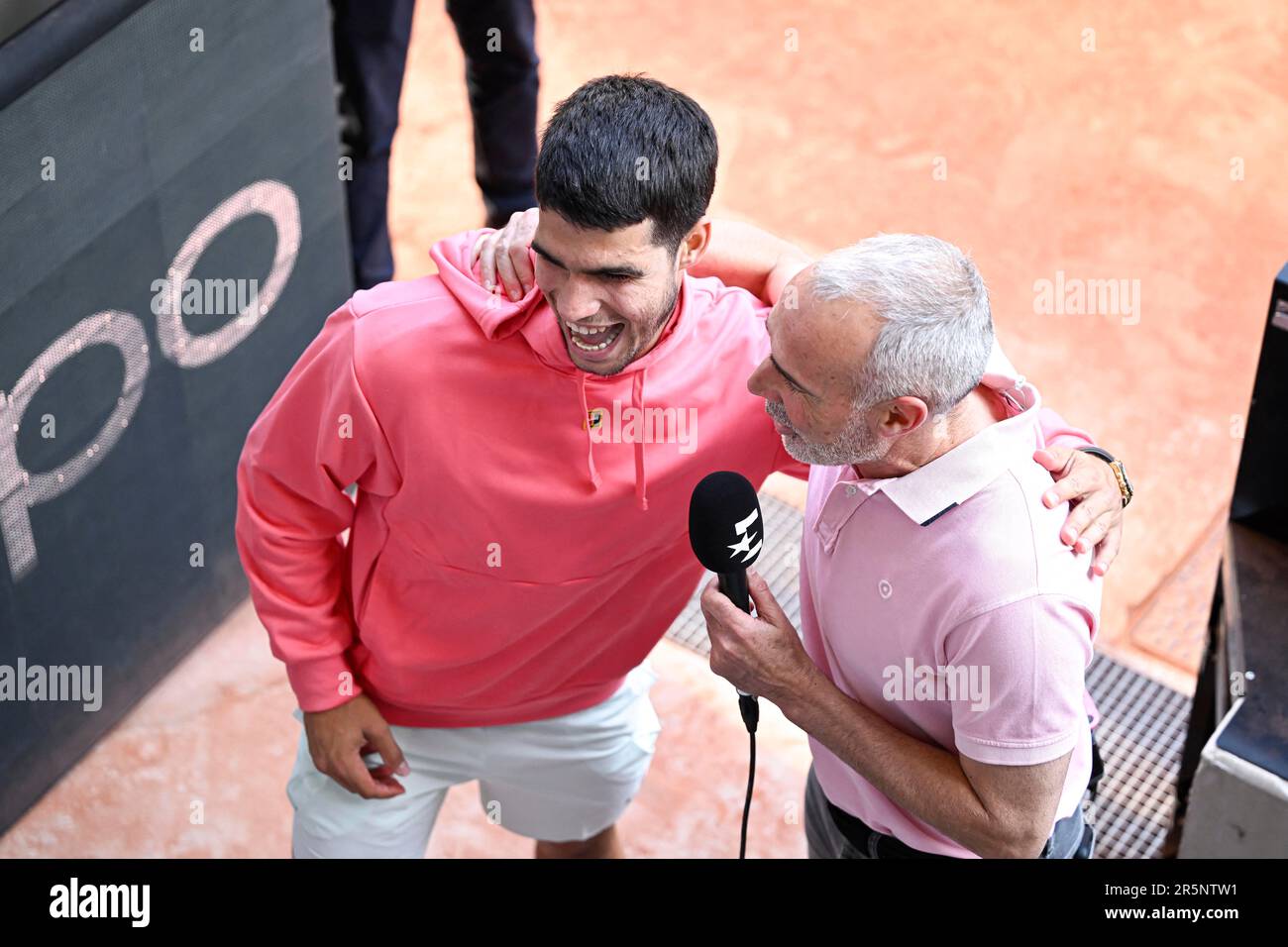 Paris, France. 04th June, 2023. Carlos Alcaraz Garfia with Alex Corretja Verdegay during an ...